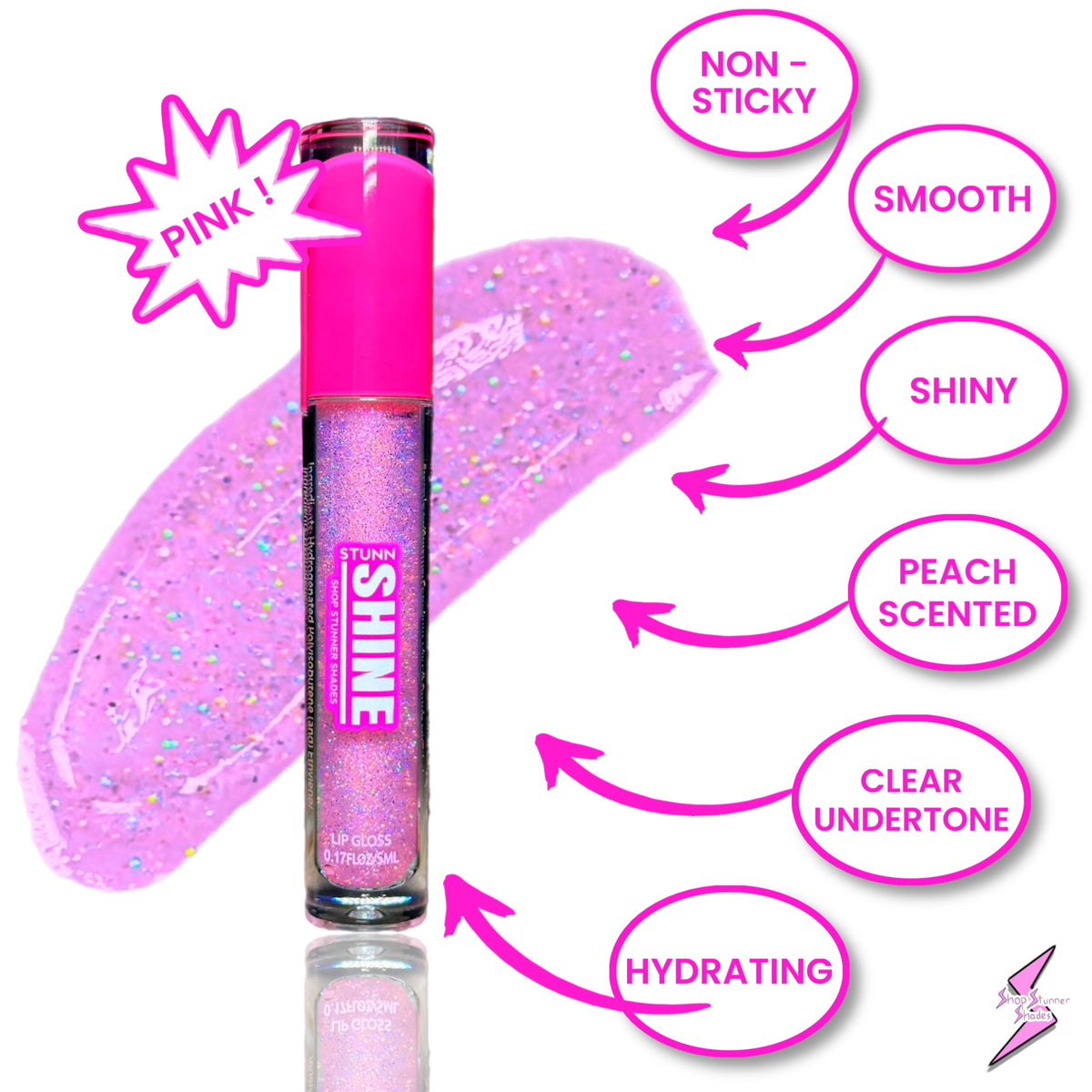 STUNN SHINE: Holographic Glitter Pink Lipgloss – Shop Stunner Shades